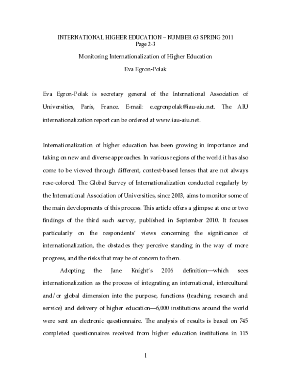 (PDF) Monitoring Internationalization of Higher Education