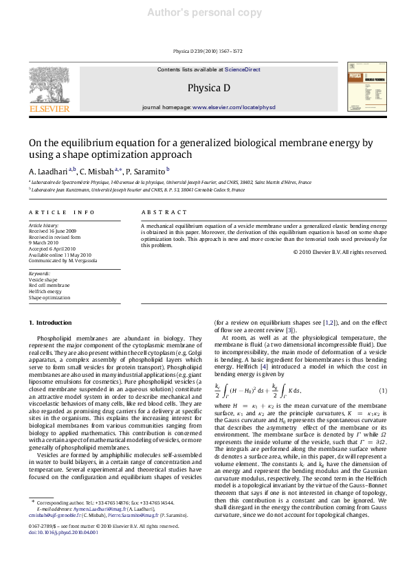 (PDF) On the equilibrium equation for a generalized biological membrane ...