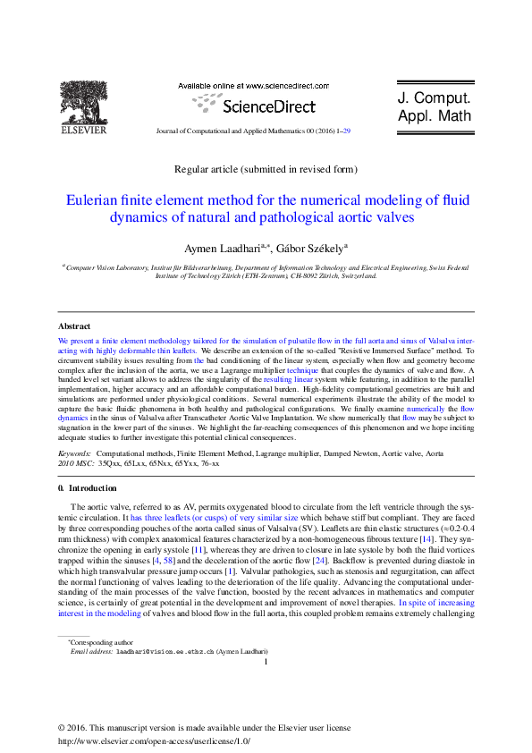 Pdf Eulerian Finite Element Method For The Numerical Modeling Of Fluid Dynamics Of Natural And