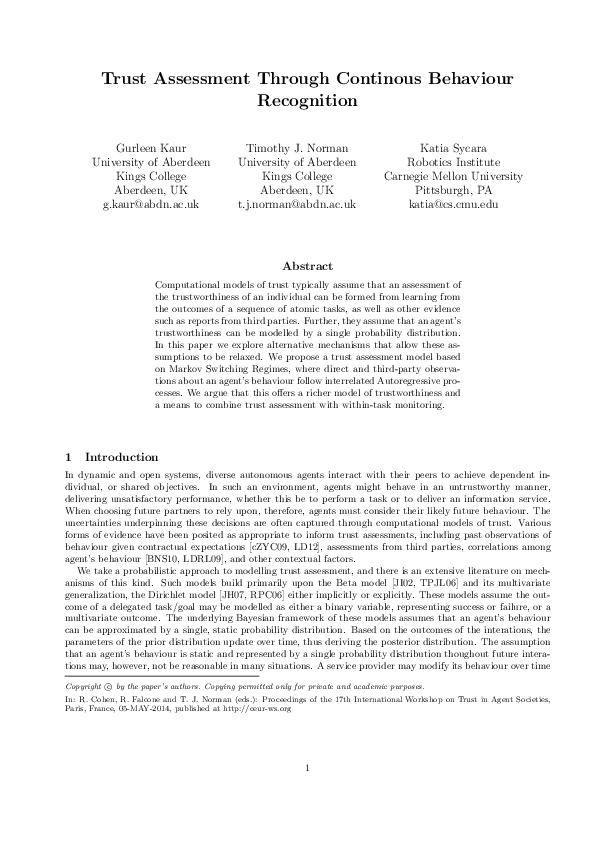 (PDF) Trust Assessment Through Continous Behaviour Recognition
