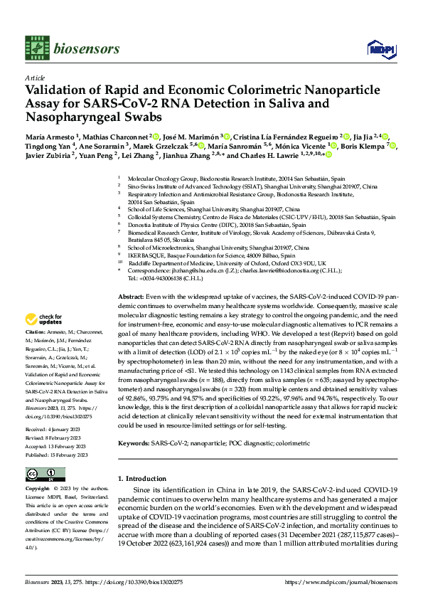 Pdf Validation Of Rapid And Economic Colorimetric Nanoparticle Assay For Sars Cov 2 Rna