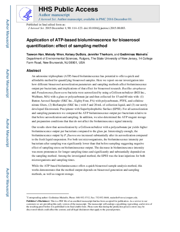 (PDF) Application of ATP-based bioluminescence for bioaerosol ...