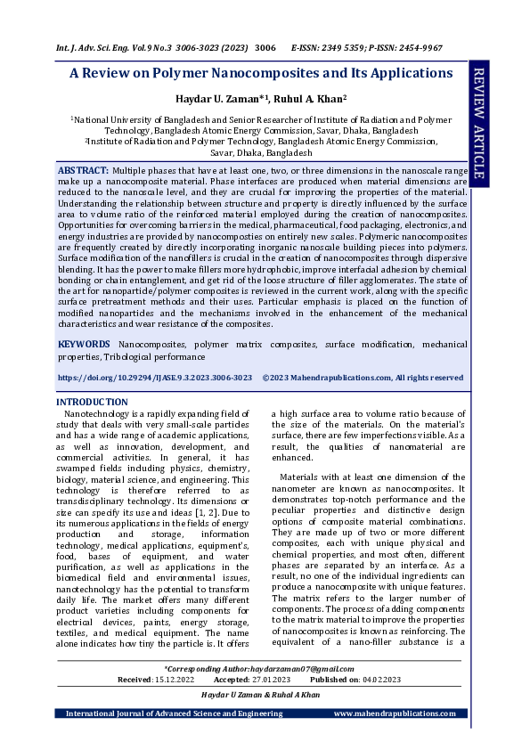 (PDF) A Review on Polymer Nanocomposites and Its Applications