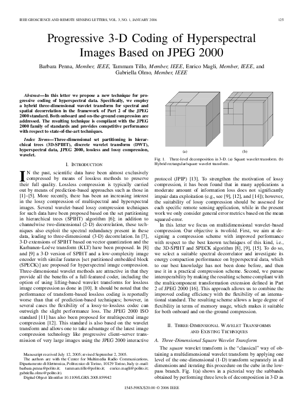(PDF) Progressive 3-D Coding of Hyperspectral Images Based on JPEG 2000