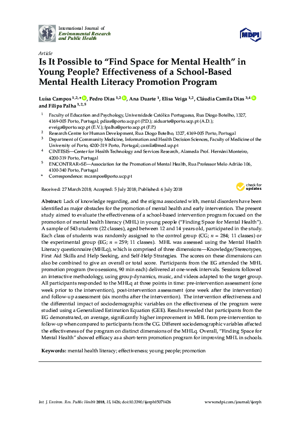 (PDF) Is It Possible to "Find Space for Mental Health" in Young People ...