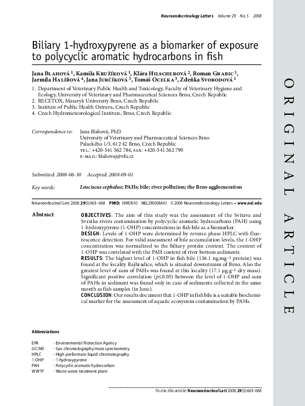 (PDF) Biliary 1-hydroxypyrene as a biomarker of exposure to polycyclic aromatic hydrocarbons in fish
