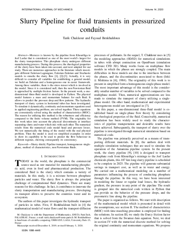 (PDF) Slurry Pipeline for Fluid Transients in Pressurized Conduits