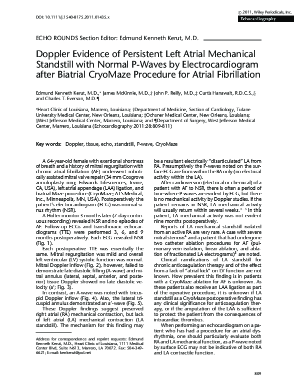 (PDF) Doppler Evidence of Persistent Left Atrial Mechanical Standstill ...