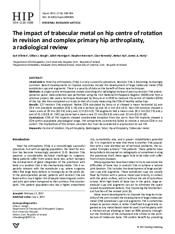 (PDF) The impact of trabecular metal on hip centre of rotation in ...
