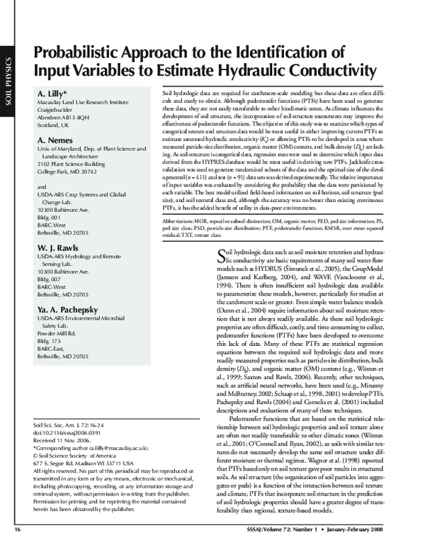 (PDF) Probabilistic Approach to the Identification of Input Variables to Estimate Hydraulic ...