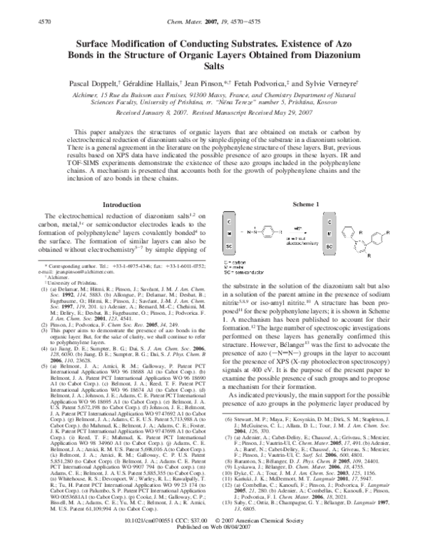 (PDF) Surface Modification of Conducting Substrates. Existence of Azo ...