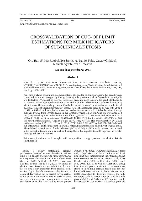 (PDF) Cross validation of cut-off limit estimations for milk indicators ...