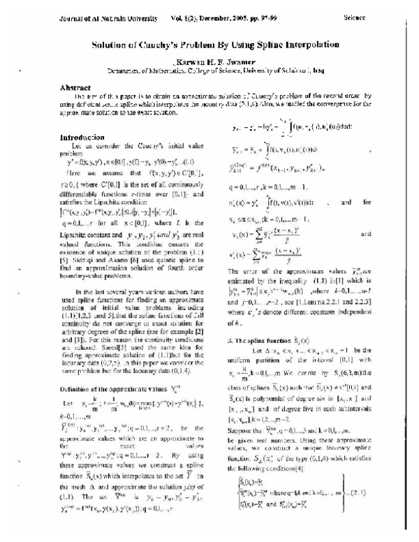(PDF) Solution of Cauchy's problem By Using Spline Interpolation