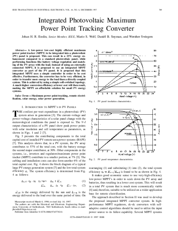 (PDF) Integrated photovoltaic maximum power point tracking converter ...