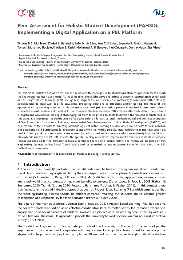 (PDF) Peer-Assessment for Holistic Student Development (PAHSD): Implementing a Digital ...