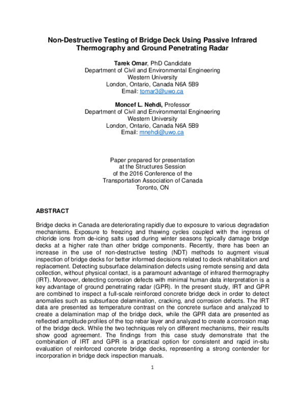 (PDF) Non-Destructive Testing of Bridge Deck Using Passive Infrared ...