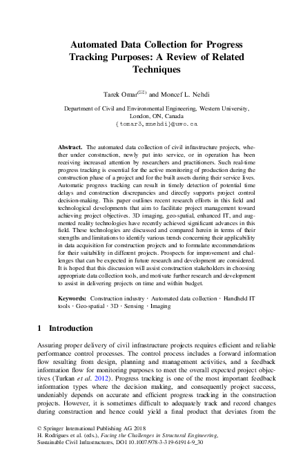 Pdf Automated Data Collection For Progress Tracking Purposes A Review Of Related Techniques