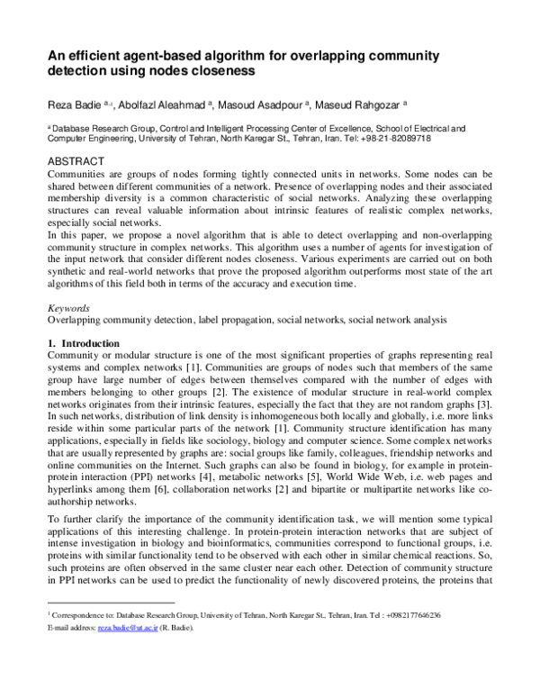 (PDF) An efficient agent-based algorithm for overlapping community detection using nodes ...