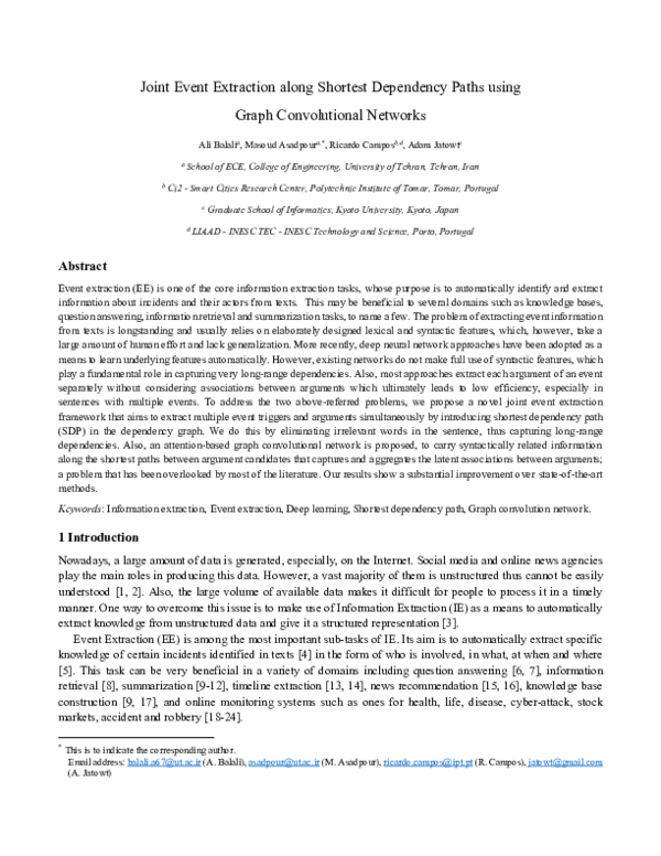 Pdf Joint Event Extraction Along Shortest Dependency Paths Using Graph Convolutional Networks
