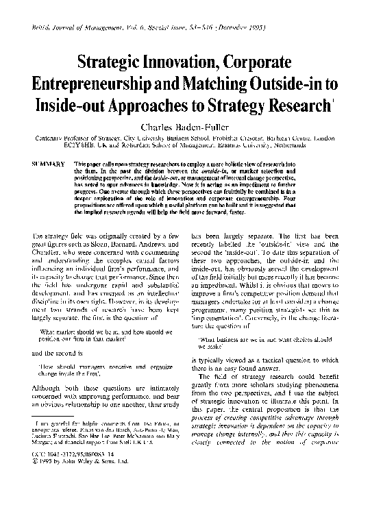 (PDF) Strategic Innovation, Corporate Entrepreneurship and Matching ...