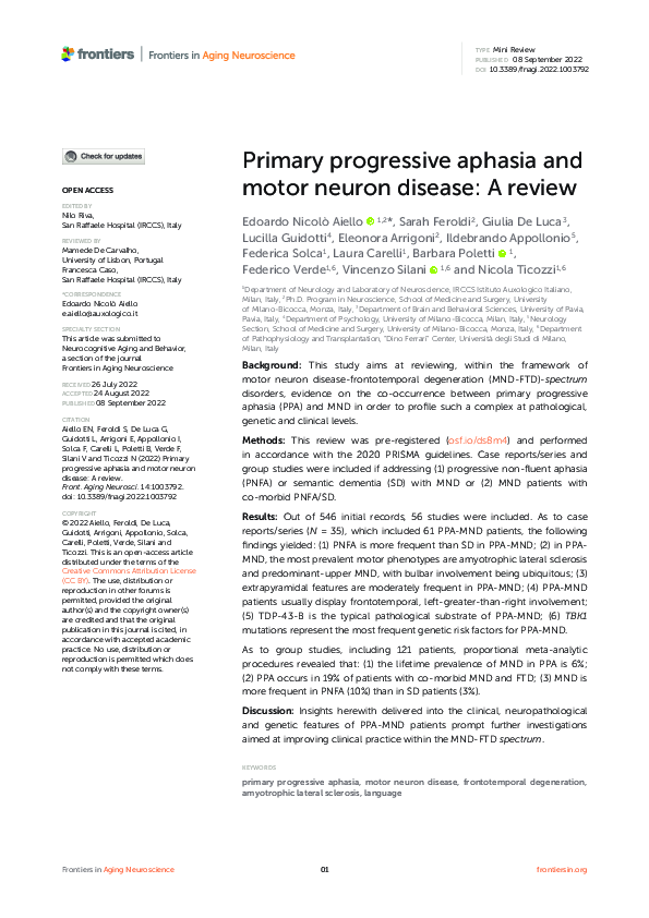 (PDF) Primary progressive aphasia and motor neuron disease: A review