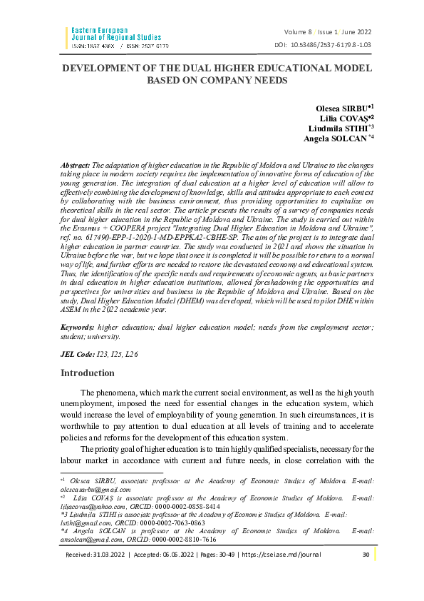(PDF) Development of the Dual Higher Educational Model Based on Company ...
