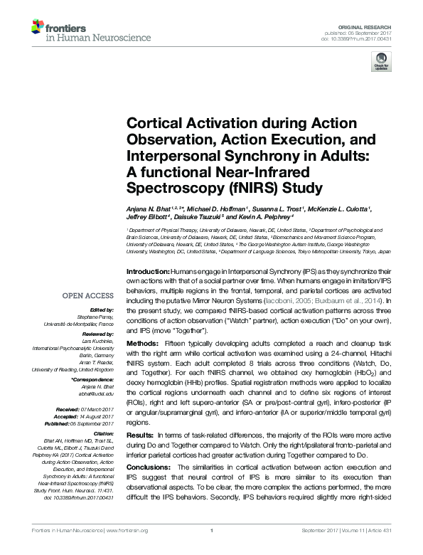 Pdf Cortical Activation During Action Observation Action Execution And Interpersonal