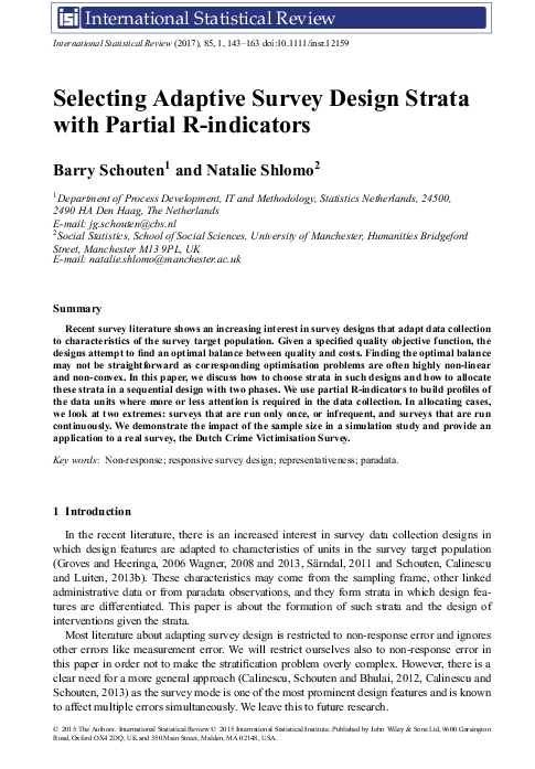 (PDF) Selecting Adaptive Survey Design Strata with Partial R-indicators