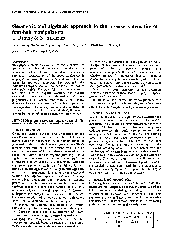(PDF) Geometric and algebraic approach to the inverse kinematics of ...