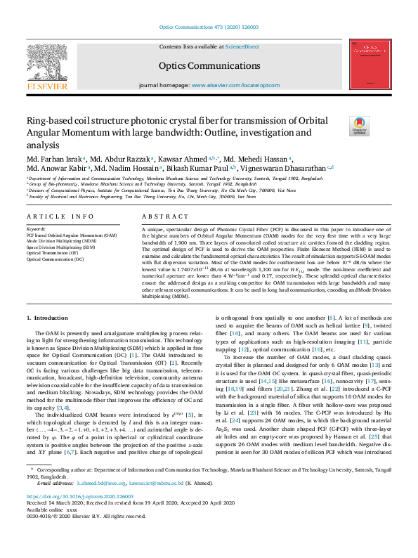 Pdf Ring Based Coil Structure Photonic Crystal Fiber For Transmission