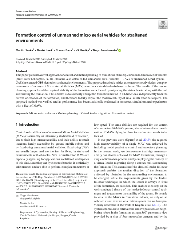 (PDF) Formation control of unmanned micro aerial vehicles for ...