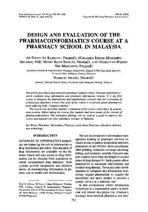 (PDF) Design and Evaluation of the Pharmacoinformatics Course at a ...