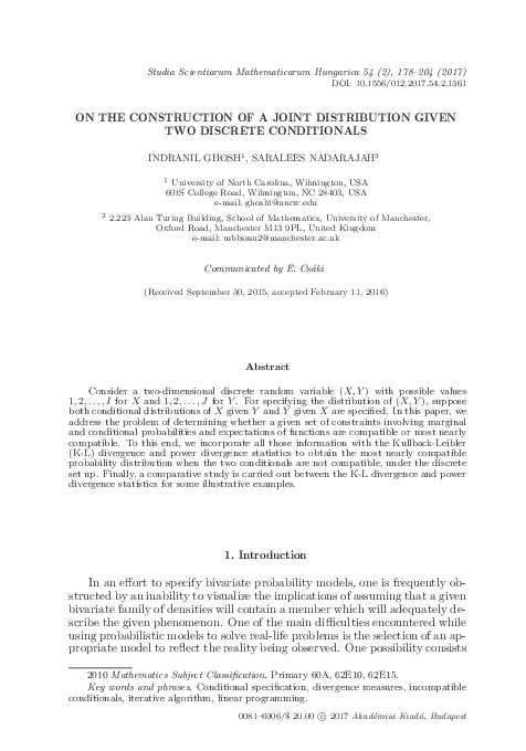 (PDF) On the construction of a joint distribution given two discrete ...