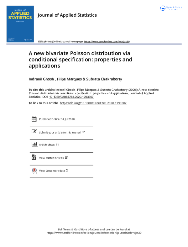 Pdf A New Bivariate Poisson Distribution Via Conditional Specification Properties And