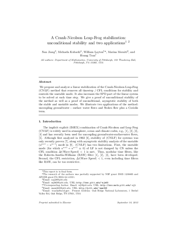 (PDF) A Crank–Nicolson Leapfrog stabilization: Unconditional stability ...