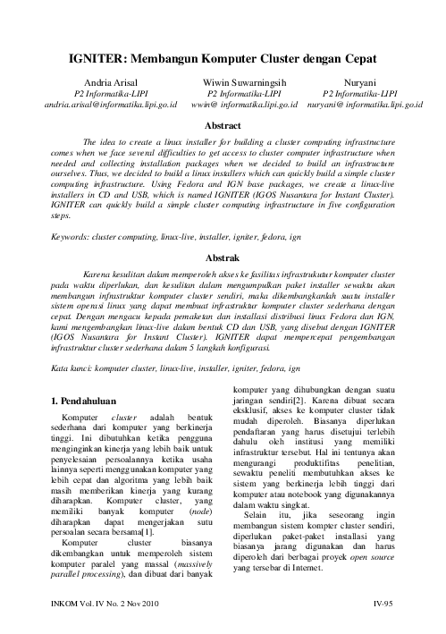 (PDF) IGNITER: Membangun Komputer Cluster Sederhana dengan Cepat