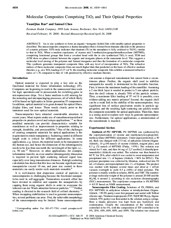 (PDF) Molecular Composites Comprising TiO2 and Their Optical Properties