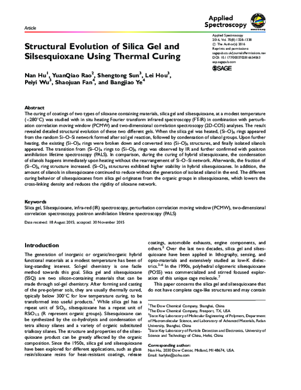 (PDF) Structural Evolution of Silica Gel and Silsesquioxane Using ...