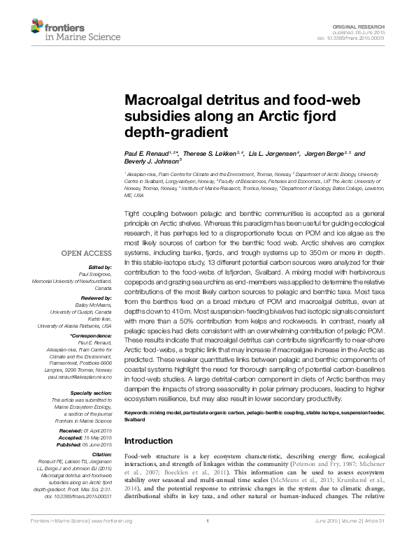 (PDF) Macroalgal detritus and food-web subsidies along an Arctic fjord ...