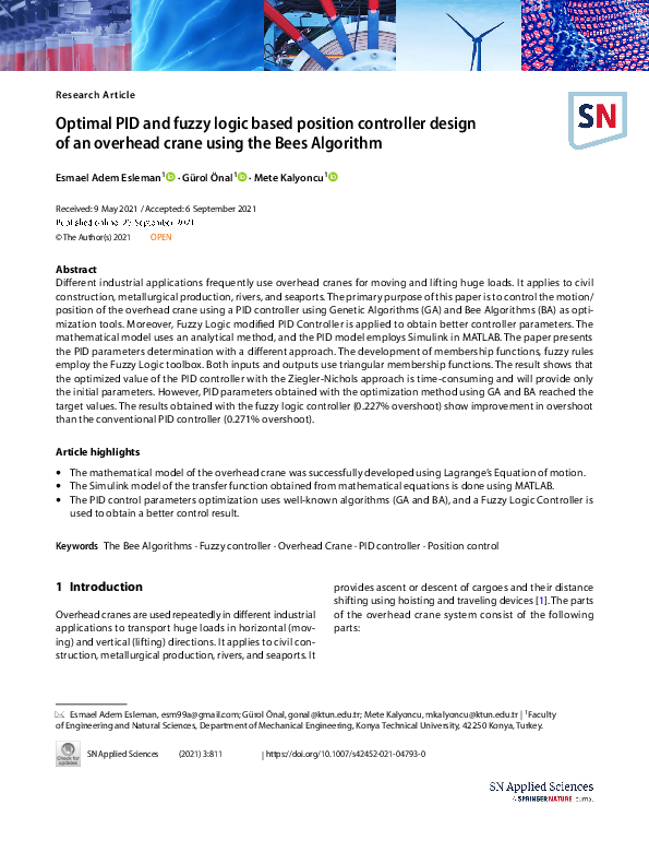(PDF) Optimal PID and fuzzy logic based position controller design of an overhead crane using ...