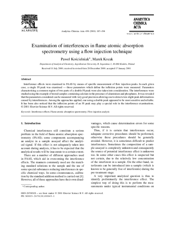 Pdf Examination Of Interferences In Flame Atomic Absorption Spectrometry Using A Flow