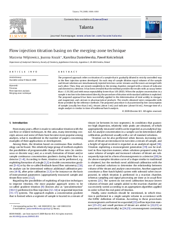 (PDF) Flow injection titration basing on the merging-zone technique