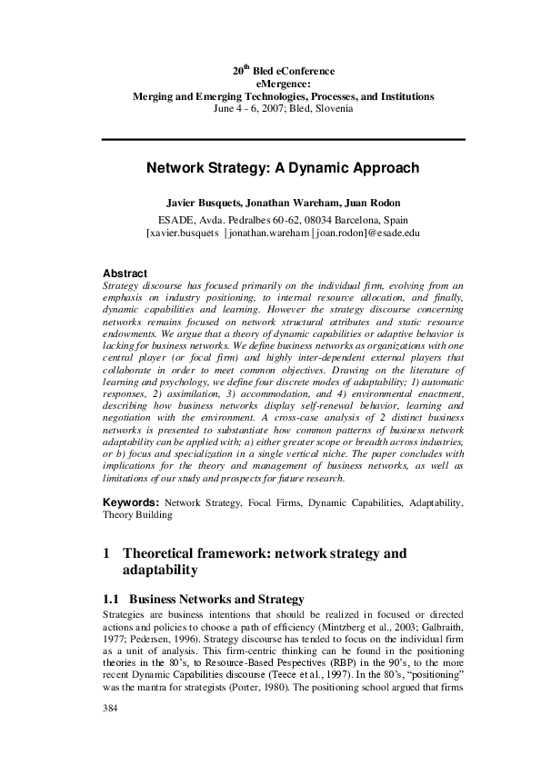 (PDF) Network Strategy: A Dynamic Approach