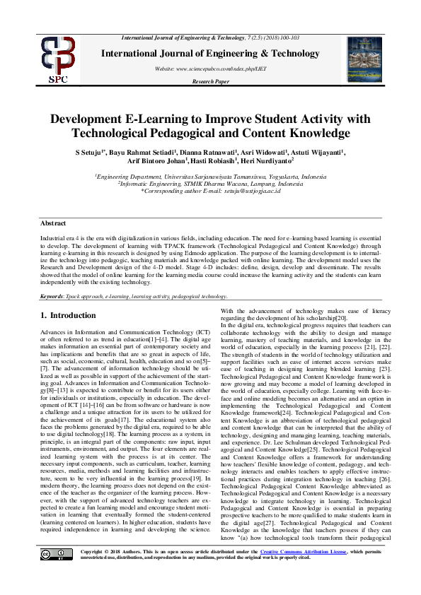 (PDF) Development E-Learning to Improve Student Activity with Technological Pedagogical and ...