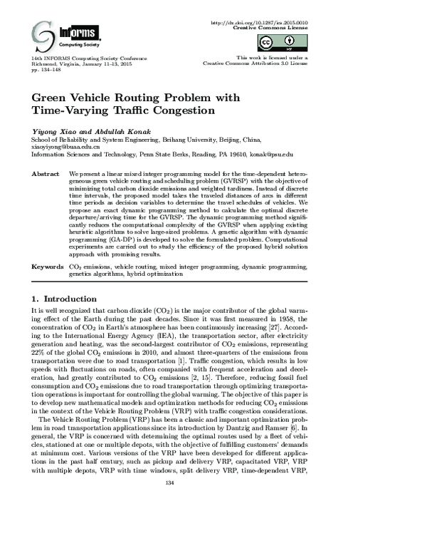 (PDF) Green Vehicle Routing Problem with Time-Varying Tra ffic Congestion