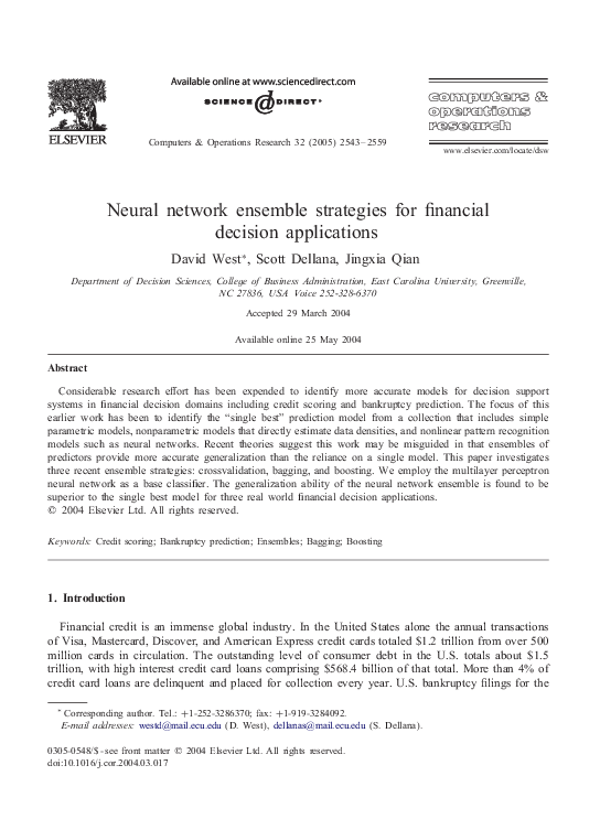 (PDF) Neural network ensemble strategies for financial decision applications