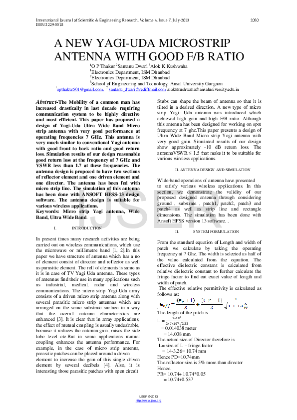 (PDF) A New Yagi-Uda Microstrip Antenna with Good F/B Ratio