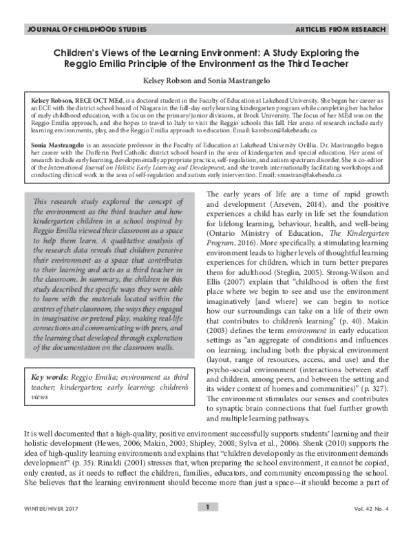 (PDF) Children’s Views of the Learning Environment: A Study Exploring ...