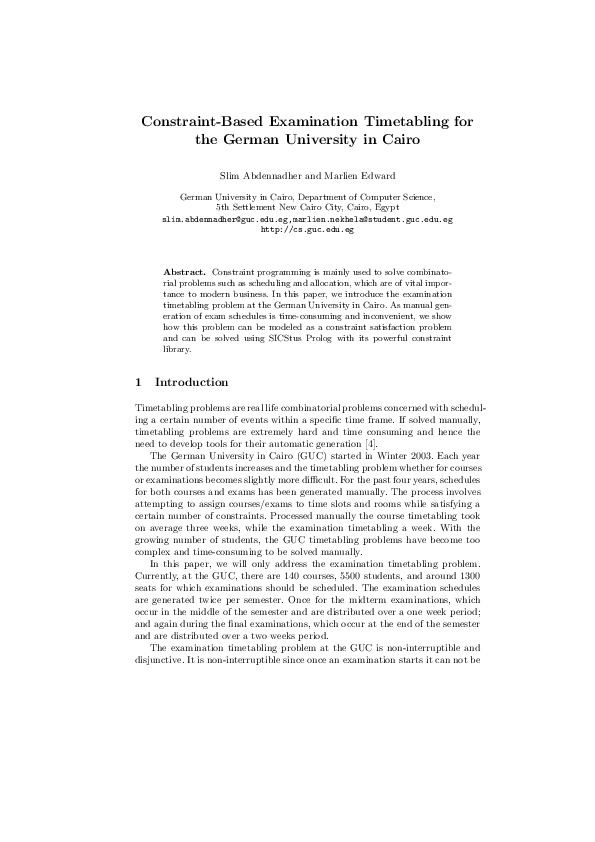 (PDF) Constraint-Based Examination Timetabling for the German ...