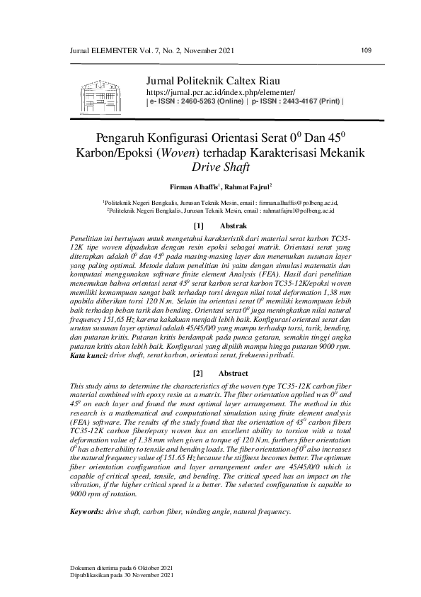 (PDF) Pengaruh Konfigurasi Orientasi Serat 00 Dan 450 Karbon/Epoksi ...